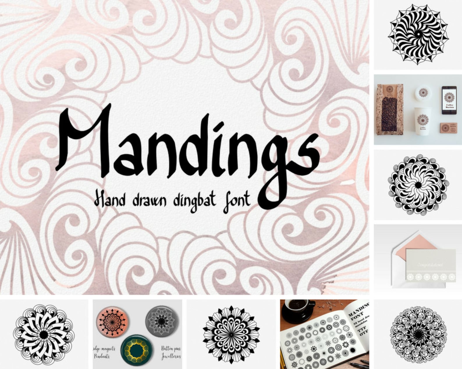 Digital Font, Hand Drawn Mandala Dingbats, Mandings Font, Hand Drawn ...