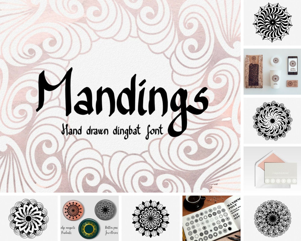 Digital Font, Hand Drawn Mandala Dingbats, Mandings Font, Hand Drawn ...