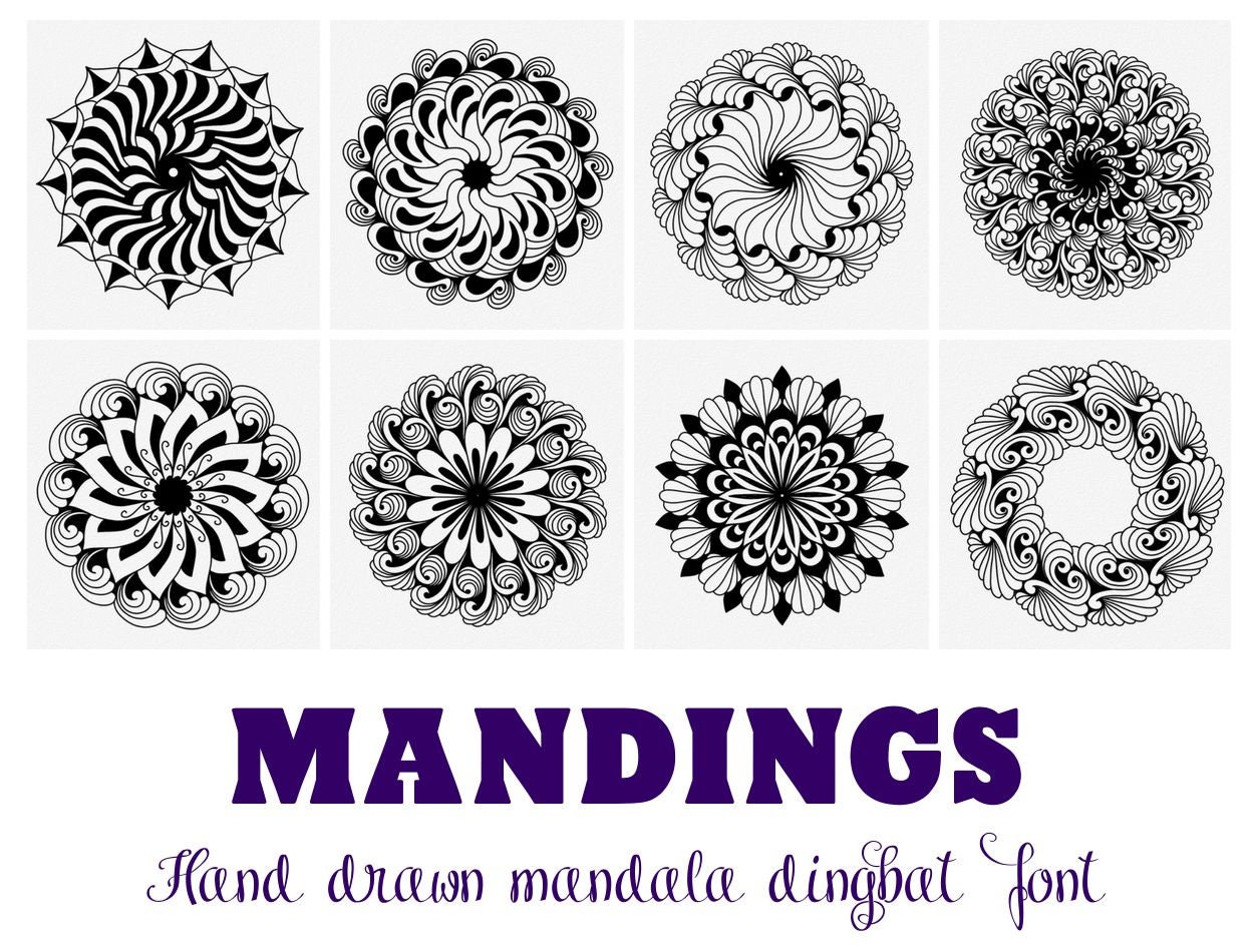 Digital Font, Hand Drawn Mandala Dingbats, Mandings Font, Hand Drawn ...