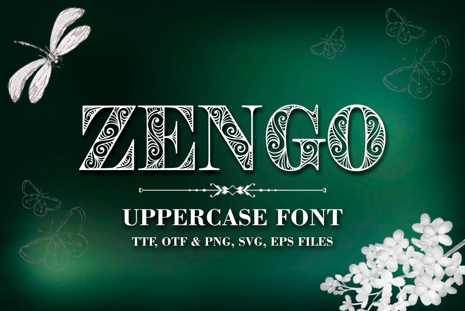 Zengo font svg png eps files uppercase font decorative | Etsy