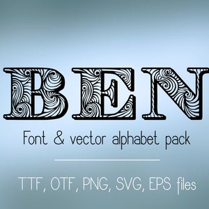 Ben Font, Digital Uppercase Font, Doodle Typography, Alphabet Clipart ...