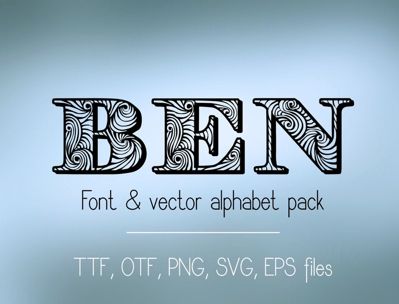 Ben Font, Digital Uppercase Font, Doodle Typography, Alphabet Clipart ...
