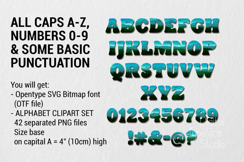 Pine Forest Opentype SVG Font, Alphabet Cliparts, Commercial Use ...