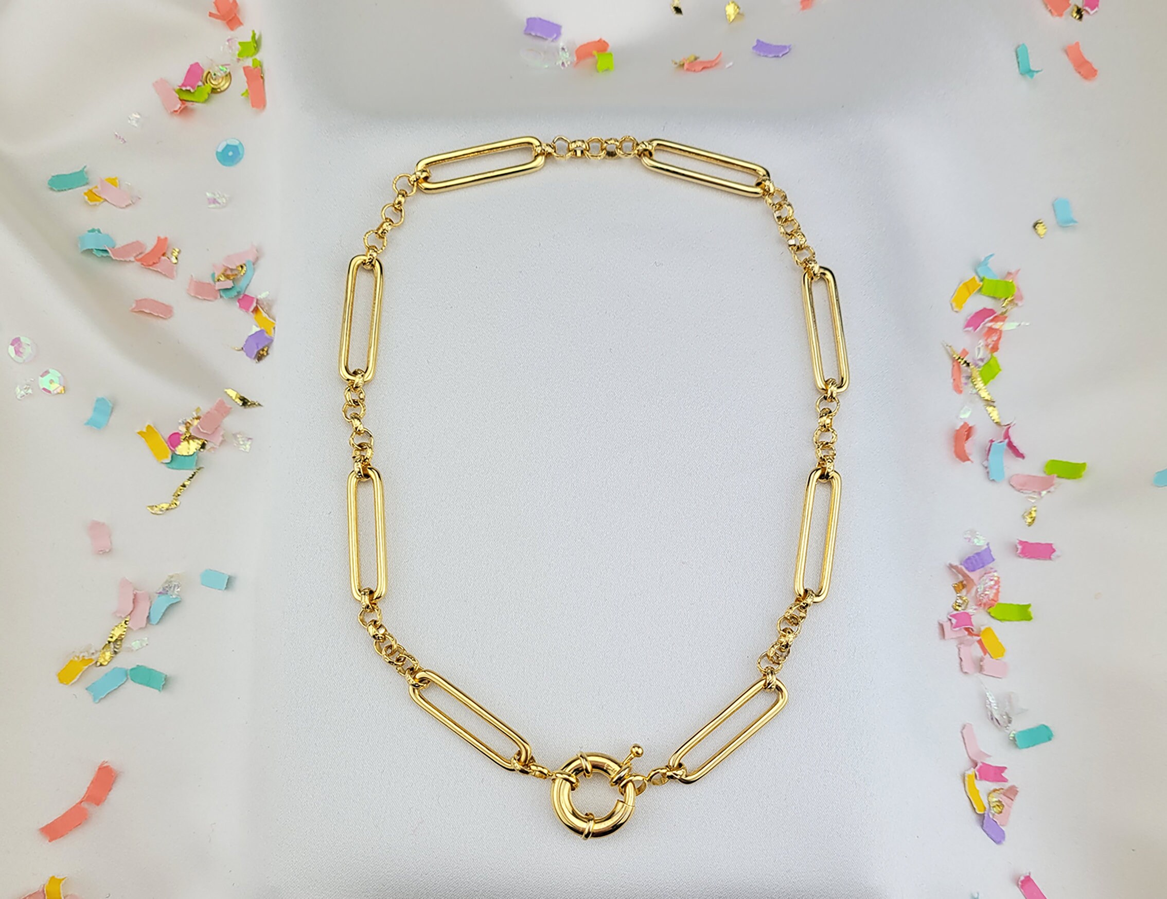 Shiny Shiny Gold Chain Statement Necklace With Large Sailor's Clasp ...