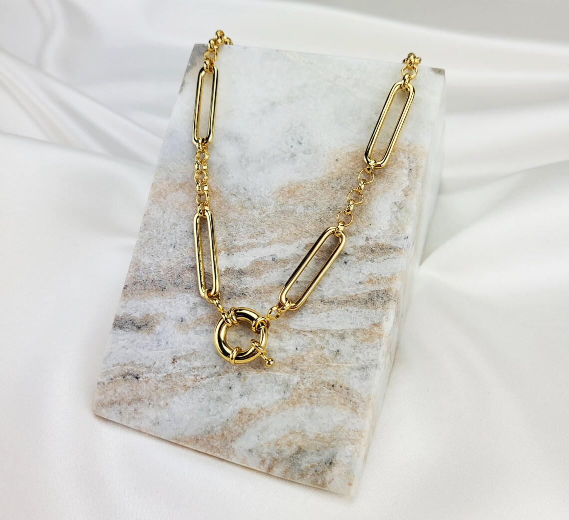 Shiny Shiny Gold Chain Statement Necklace With Large Sailor's Clasp ...