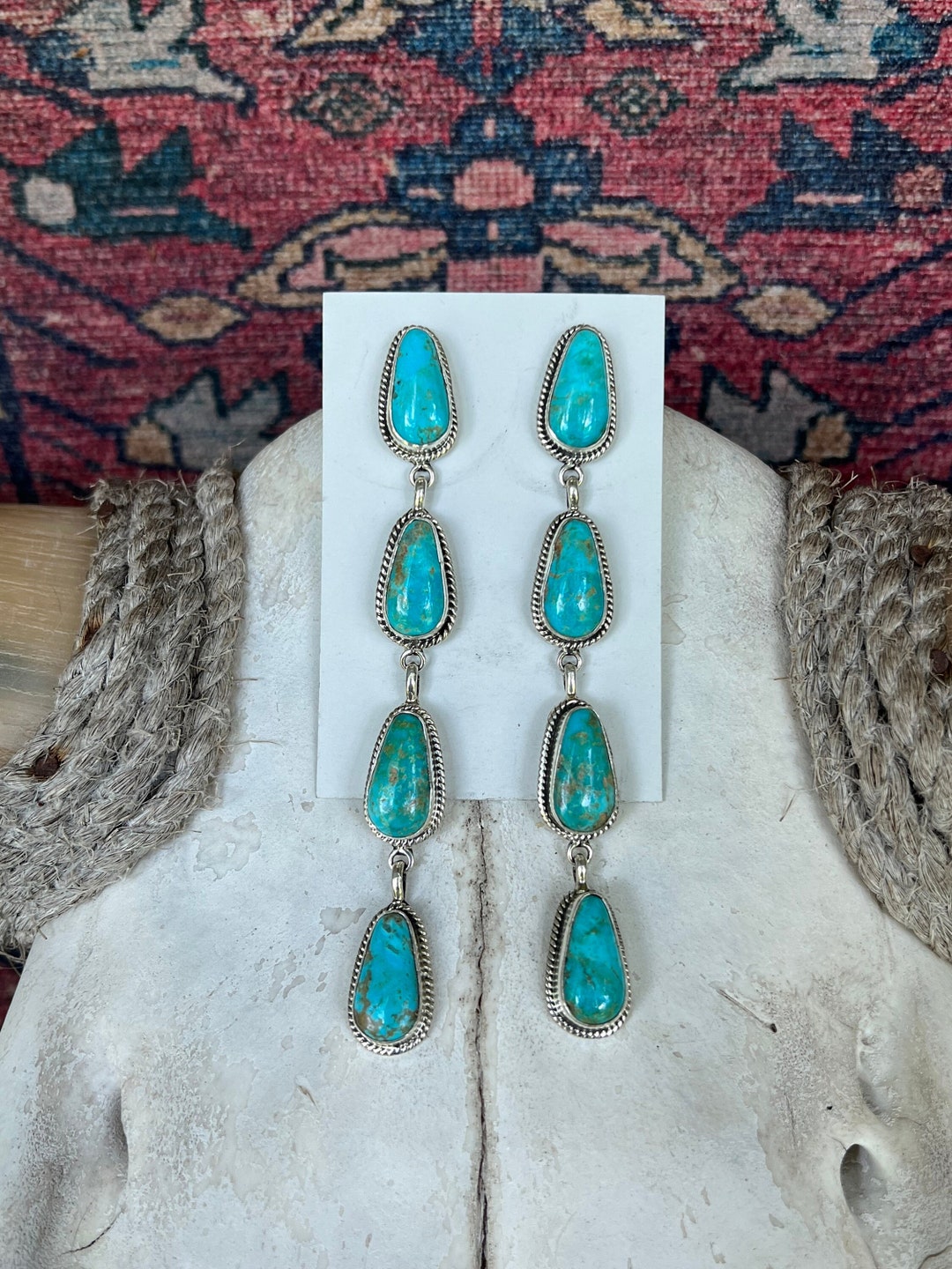 4-stone Kingman Turquoise Statement Earrings by Elouise Kee 2 - Etsy