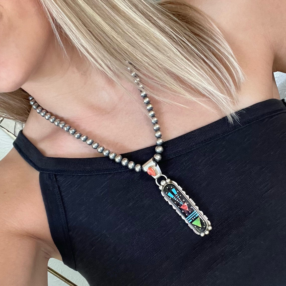 Sterling Multi-stone Inlay Pendant by Ray Jack - Etsy