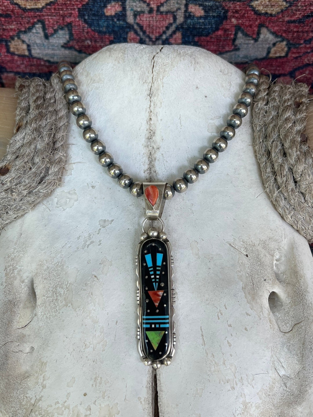 Sterling Multi-stone Inlay Pendant by Ray Jack - Etsy