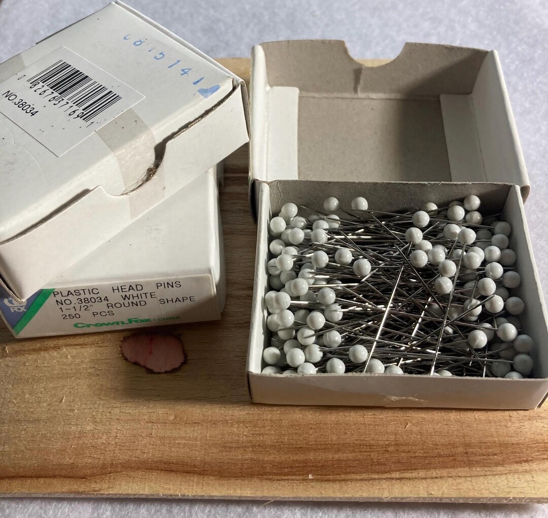 Plastic White Round Head Pin Unopened Box of 250 Pieces by Crown Fox 1 ...