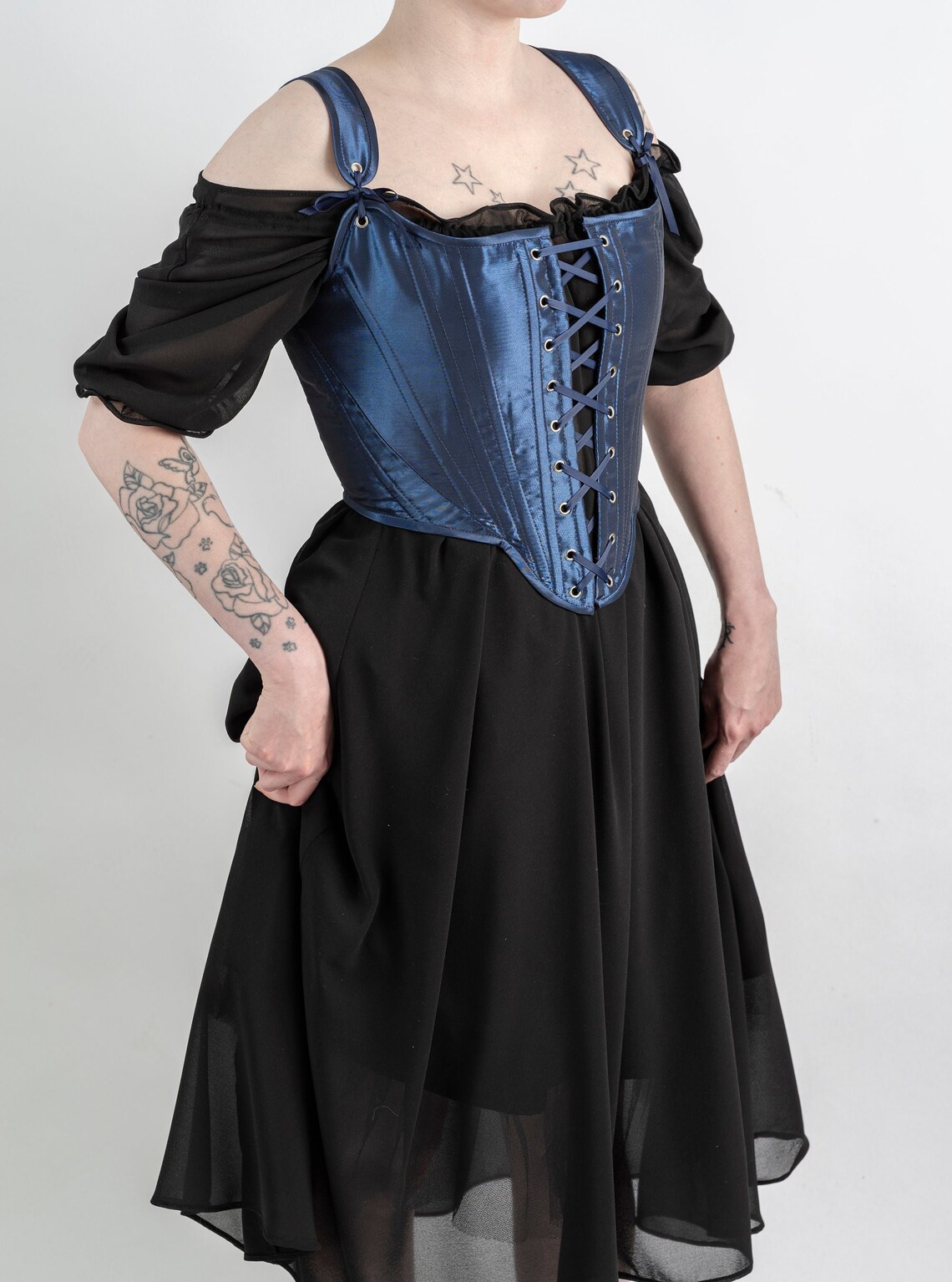 Silver Grey Taffeta Front Lacing Corset, Renaissance Historical ...