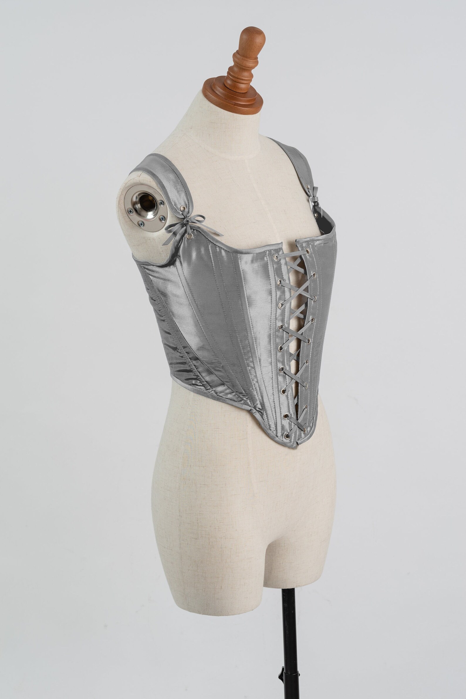 Silver Grey Taffeta Front Lacing Corset, Renaissance Historical ...
