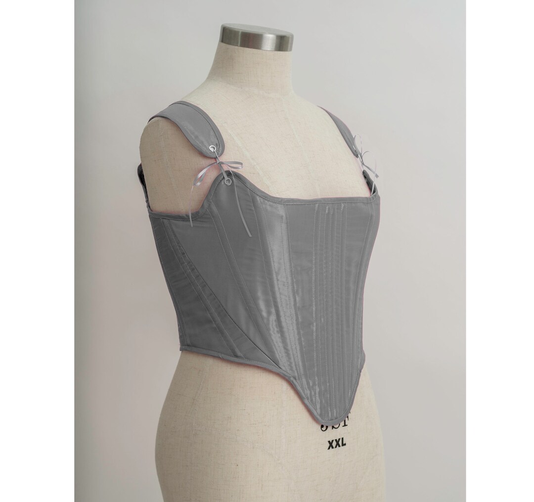 Silver Grey Taffeta Back Lacing Corset, Renaissance Historical Armor ...