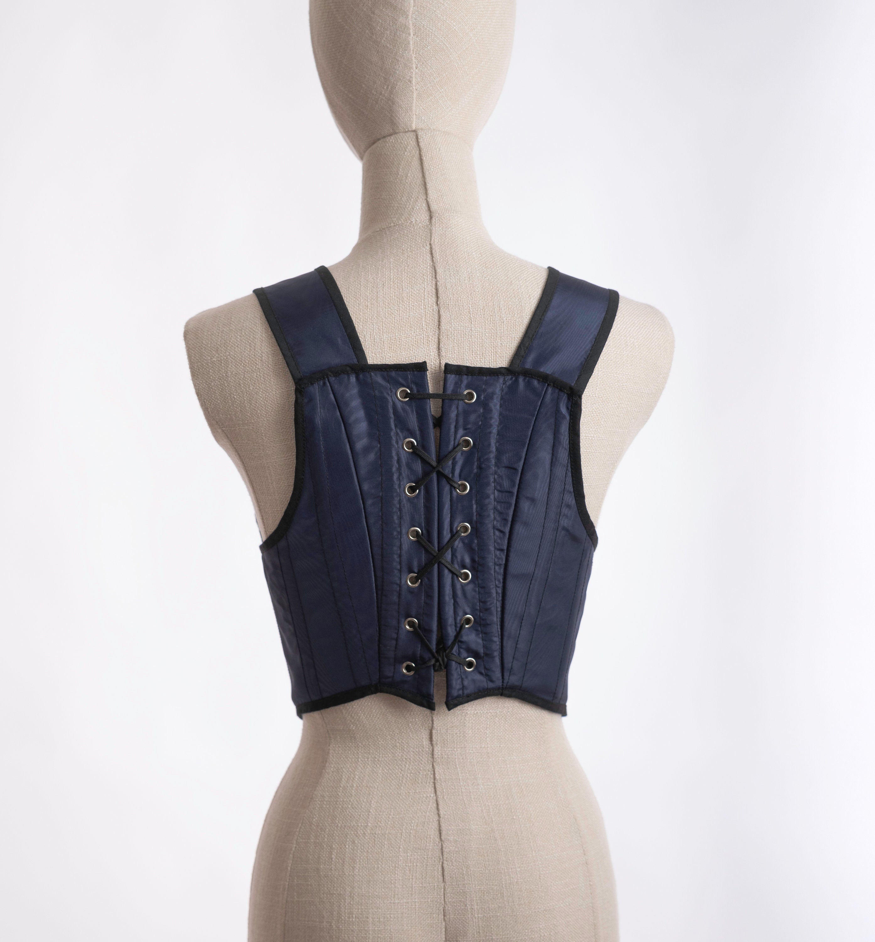 Navy Blue Taffeta Corset, Overbust Historical Stays Underwear ...