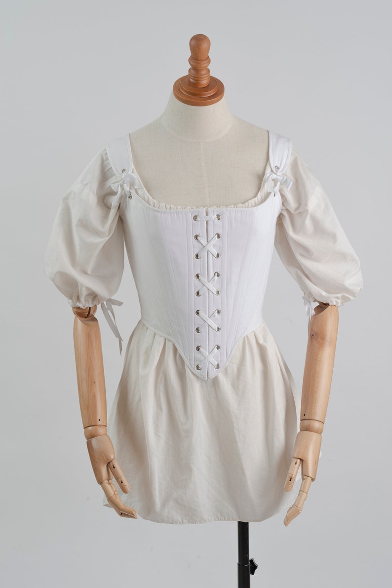 White Cotton Front Lacing Plastic Boned Corset, Renaissance Historical ...