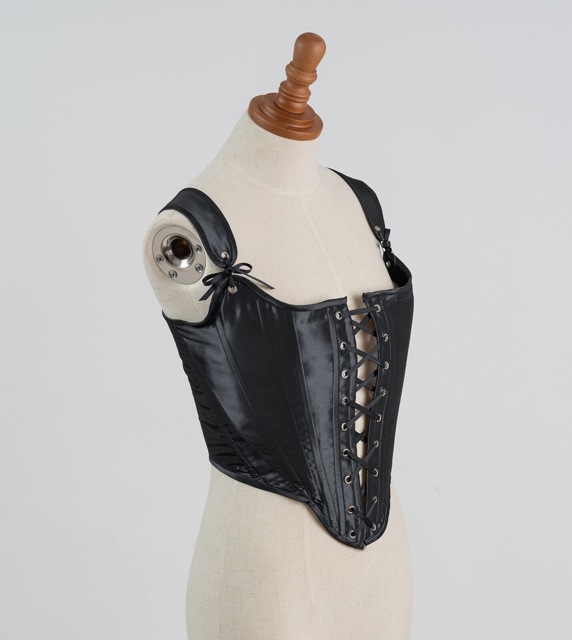 Black Taffeta Front Lacing Corset, Renaissance Historical Underwear ...