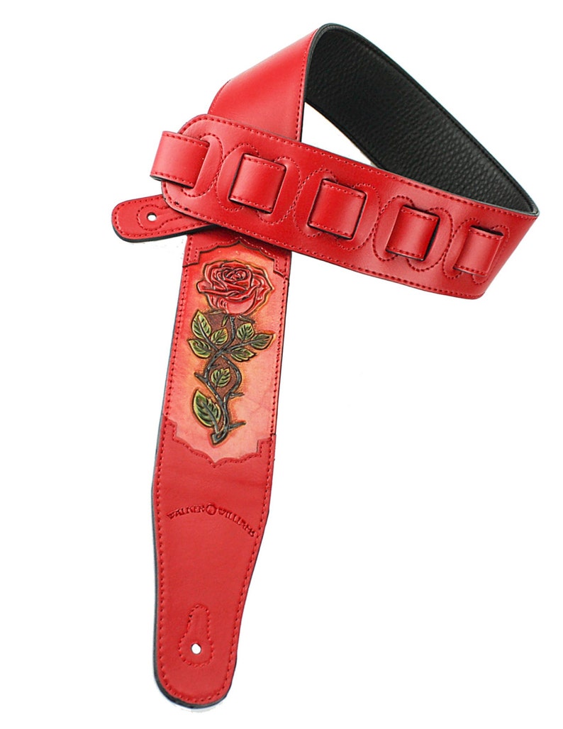 Hand Tooled Red Leather Guitar Strap, Rose Design - Etsy Australia