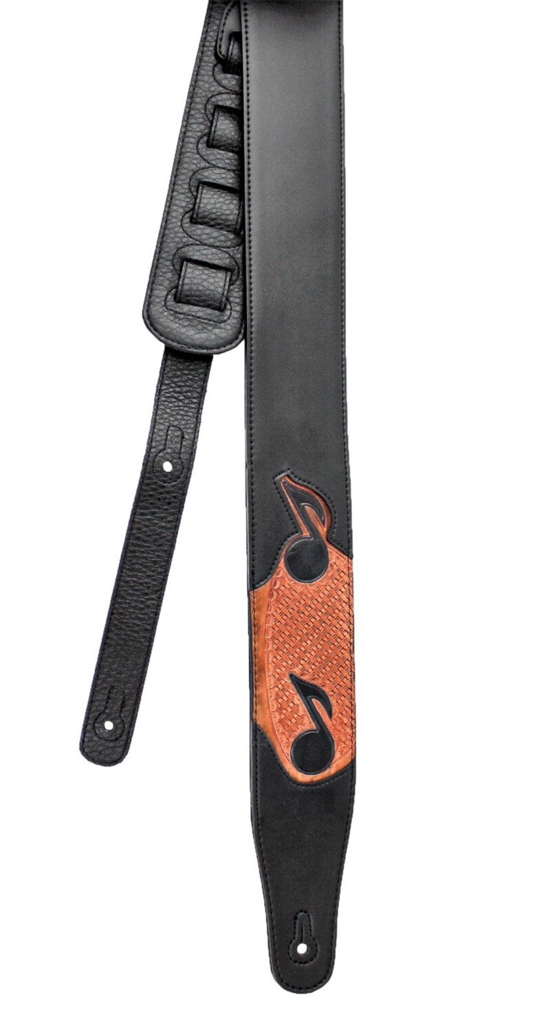 Hand Tooled Music Notes on Black Leather Padded guitar Strap CVG-83 - Etsy