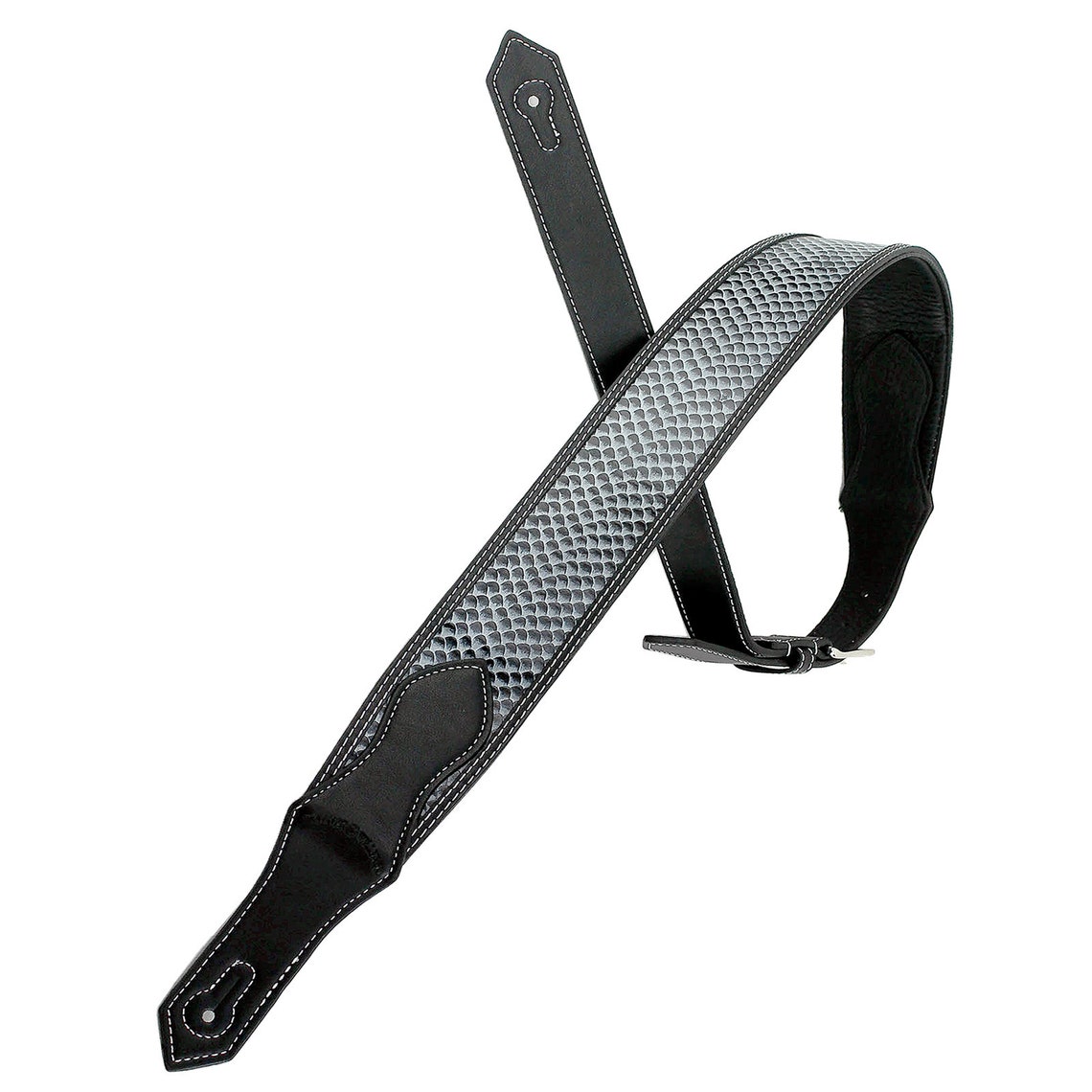 Snakeskin Padded Leather Guitar Strap Burnished Black Walker & - Etsy