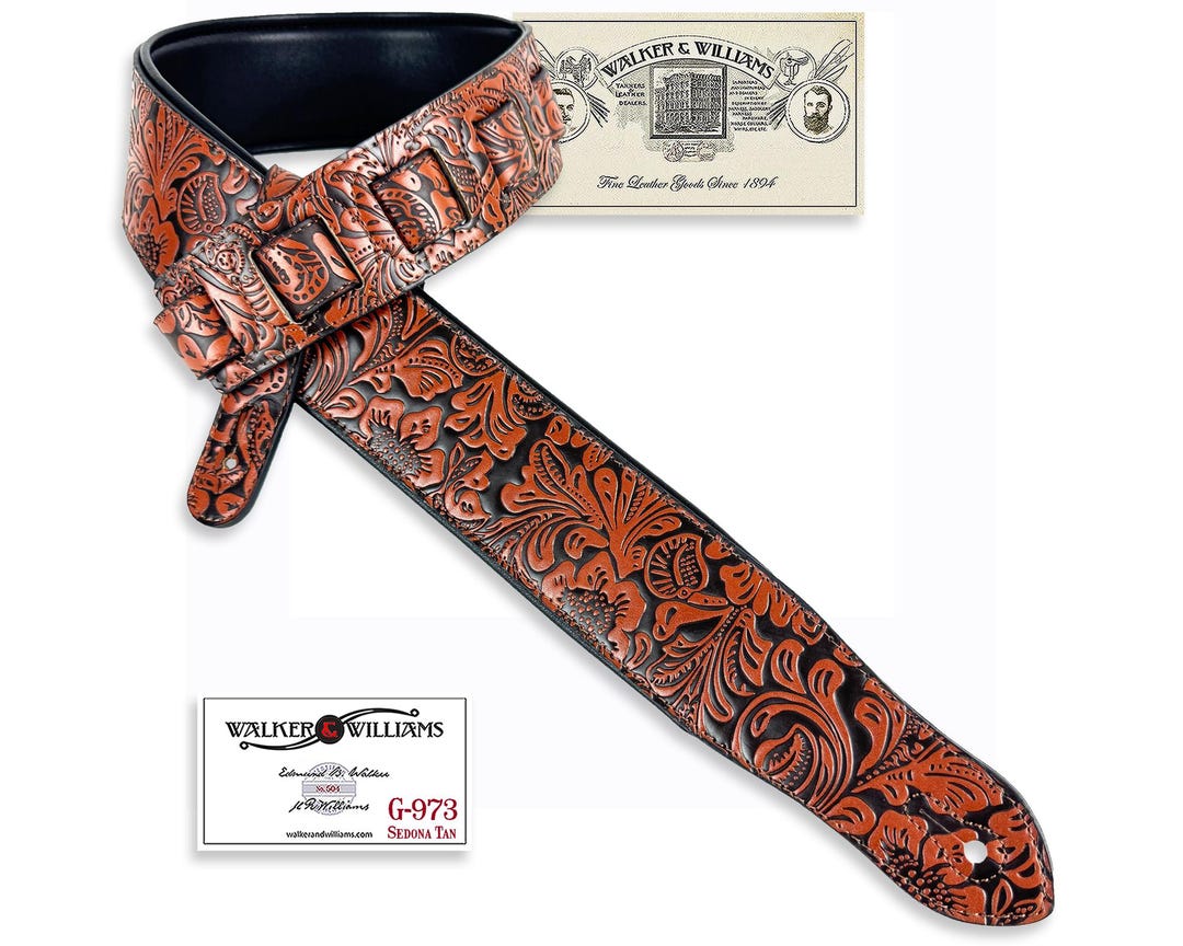 Latigo Tan Leather Guitar Strap: Embossed Morning Glory Vine, Padded - Etsy