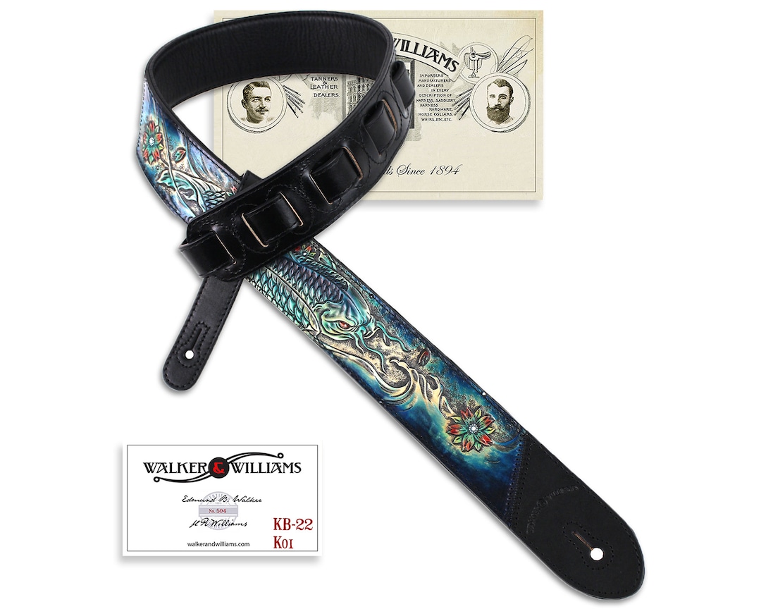 Walker and Williams KB-22 Skinny Black & Cyan Blue Carved Grain Leather ...