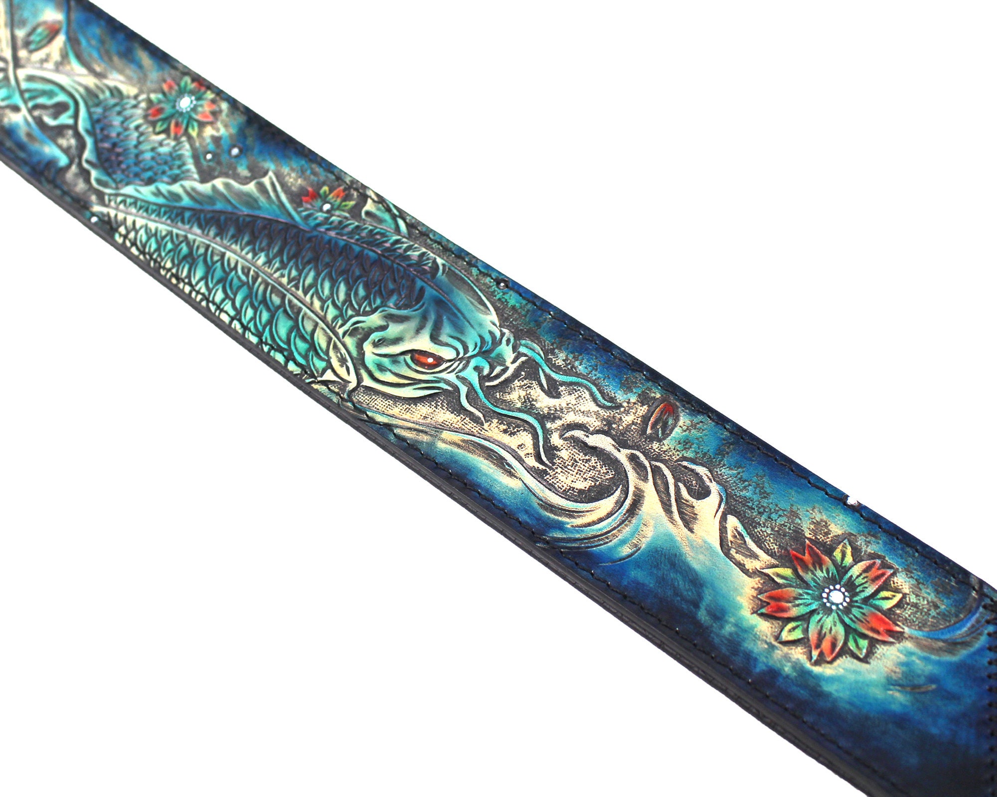 Walker and Williams KB-22 Skinny Black & Cyan Blue Carved | Etsy