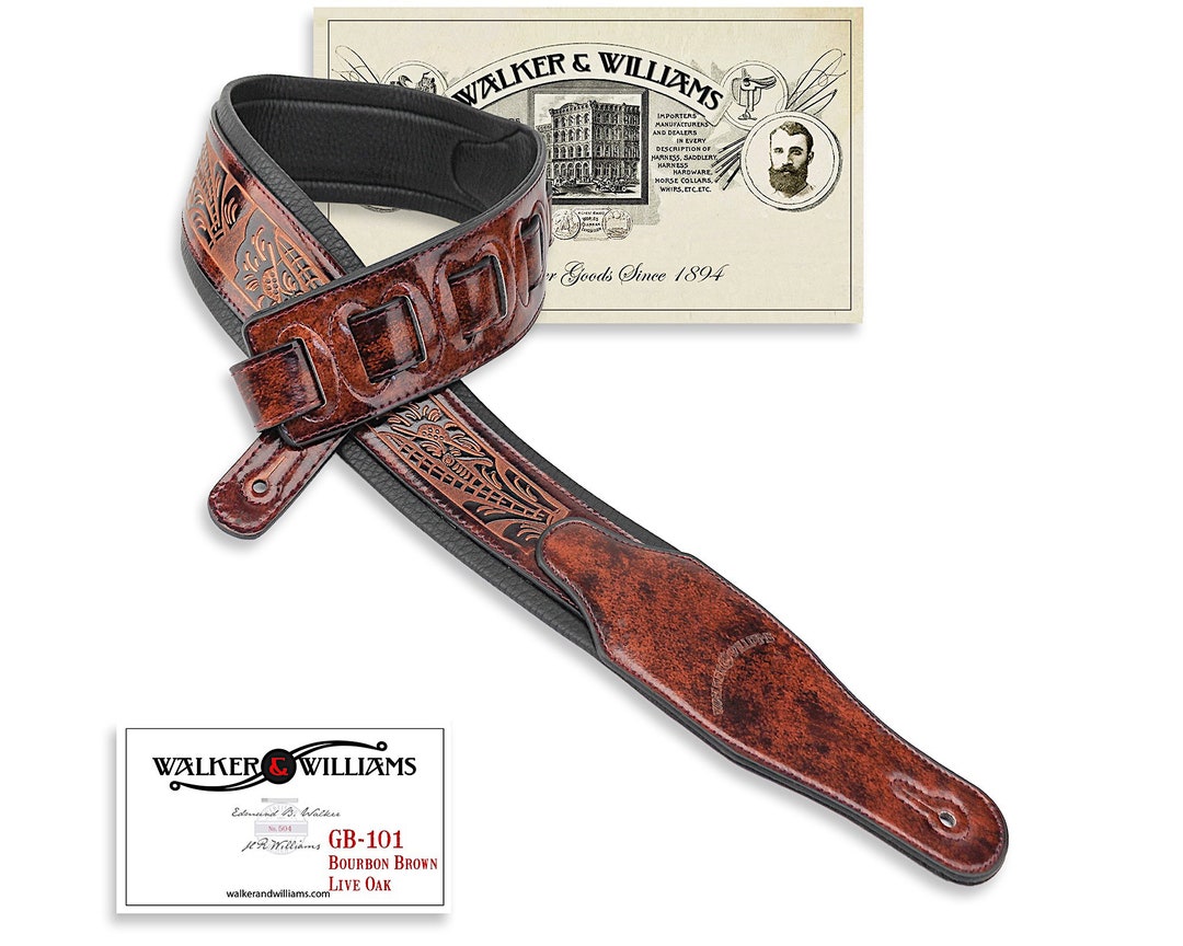 Bourbon Brown Padded Leather Strap With Live Oak Tooling Pattern Walker ...