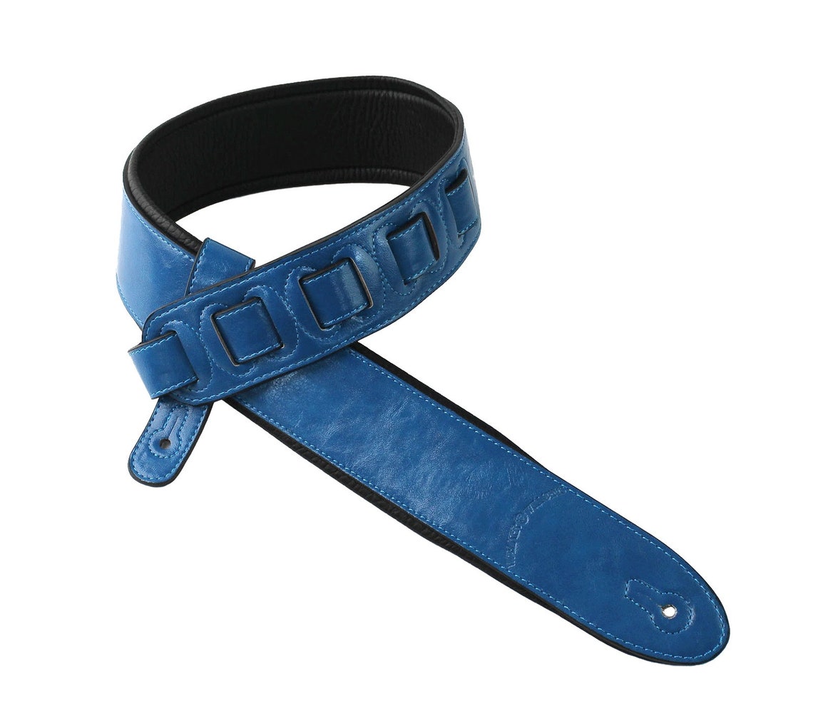 Deep Turquoise Blue Leather Guitar Strap With Padded Glove Leather Back ...