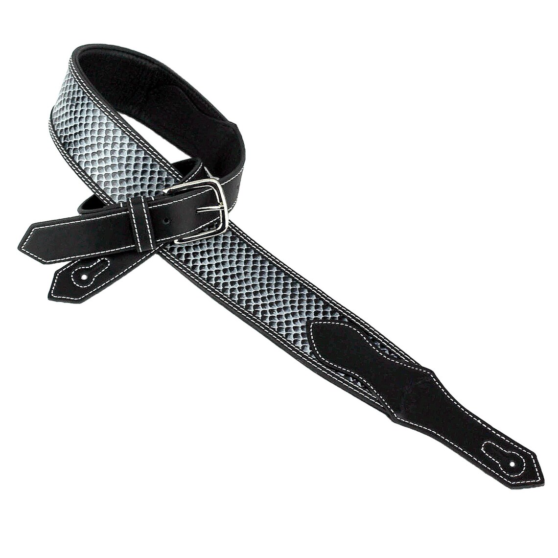 Snakeskin Padded Leather Guitar Strap Burnished Black Walker & | Etsy