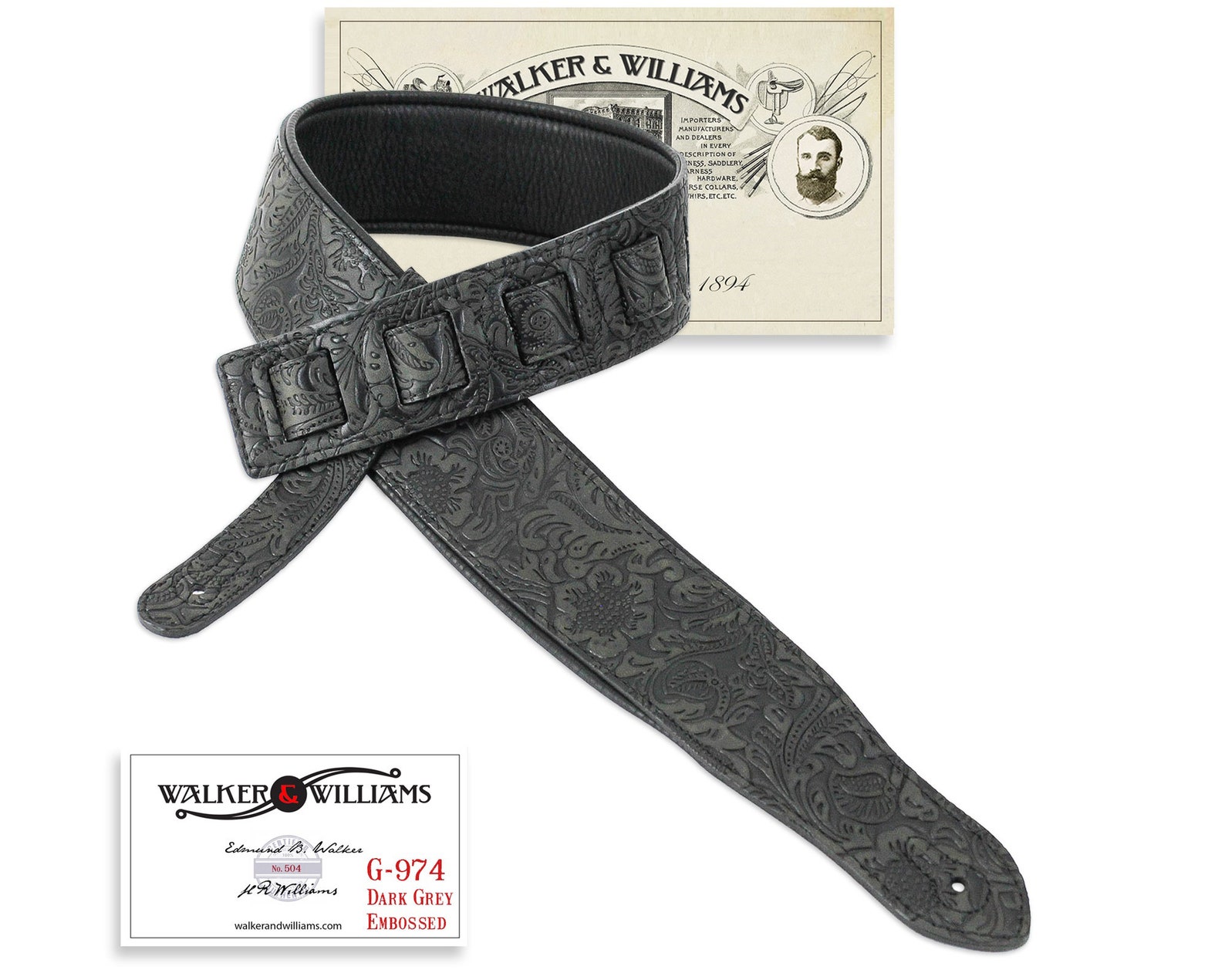 Slate Grey Padded Leather Guitar Strap With Embossed Morning | Etsy