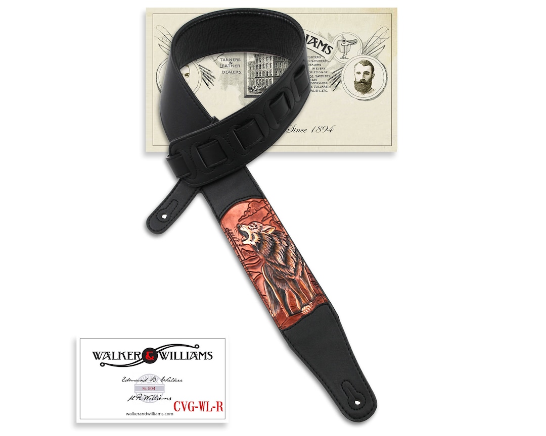 Howling Timber Wolf Hand Carved Brick Red and Brown on Black Leather ...