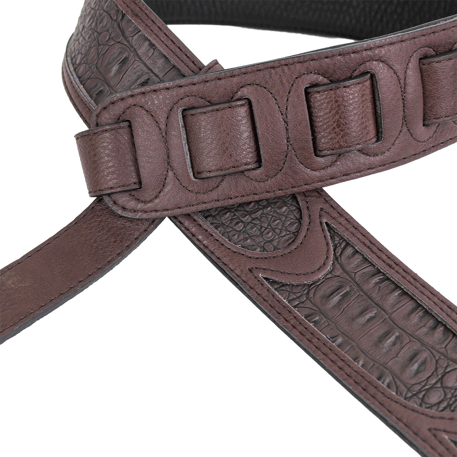 Cognac Brown Leather Strap Dark Brown Gator Texture Inserts and Padded ...
