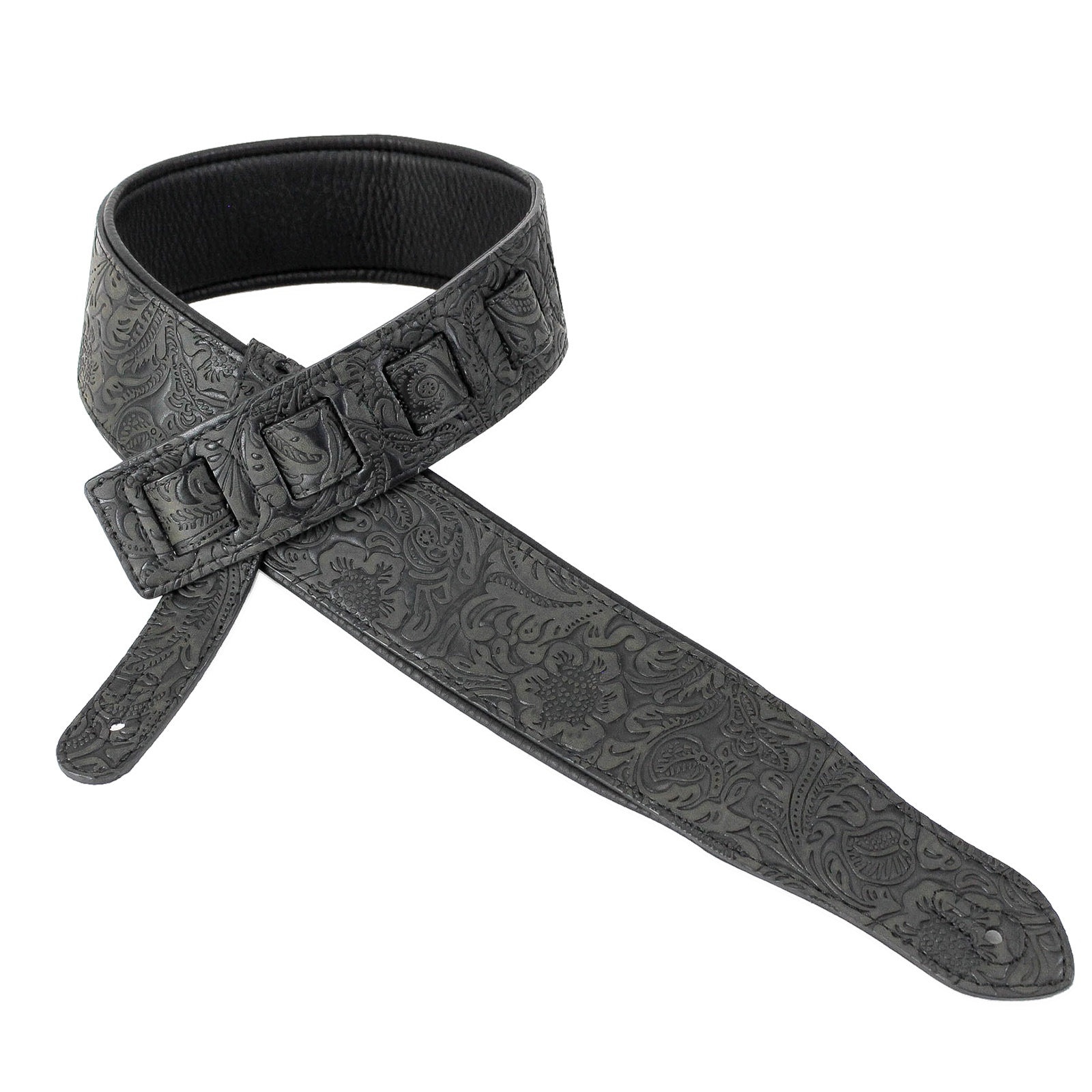 Slate Grey Padded Leather Guitar Strap with Embossed Morning | Etsy