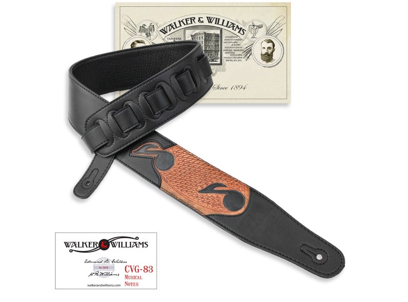 Hand Tooled Music Notes on Black Leather Padded guitar Strap CVG-83 - Etsy