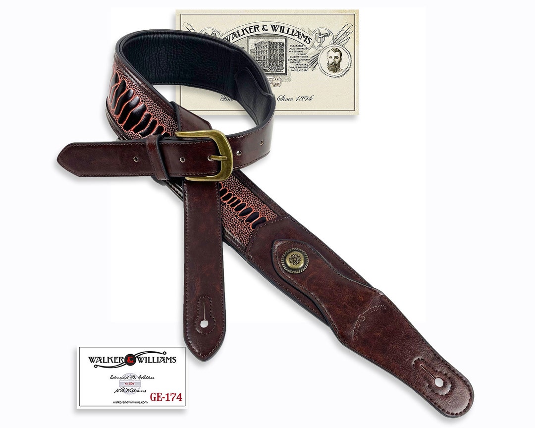 Walker & Williams GE-174 Walnut Brown Leather Padded Guitar Strap With ...