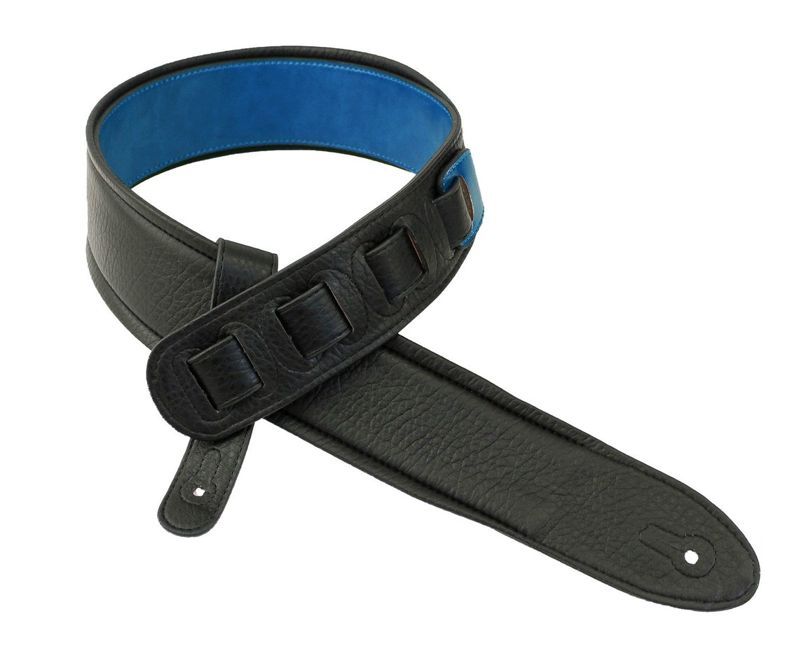 Deep Turquoise Blue Leather Guitar Strap With Padded Glove Leather Back ...