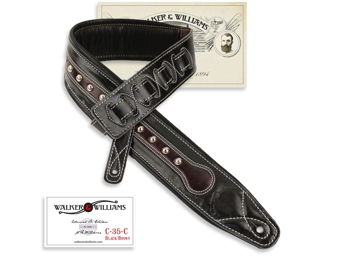 Black and Brown Double Paddedleather Guitar Strap With Studs - Etsy