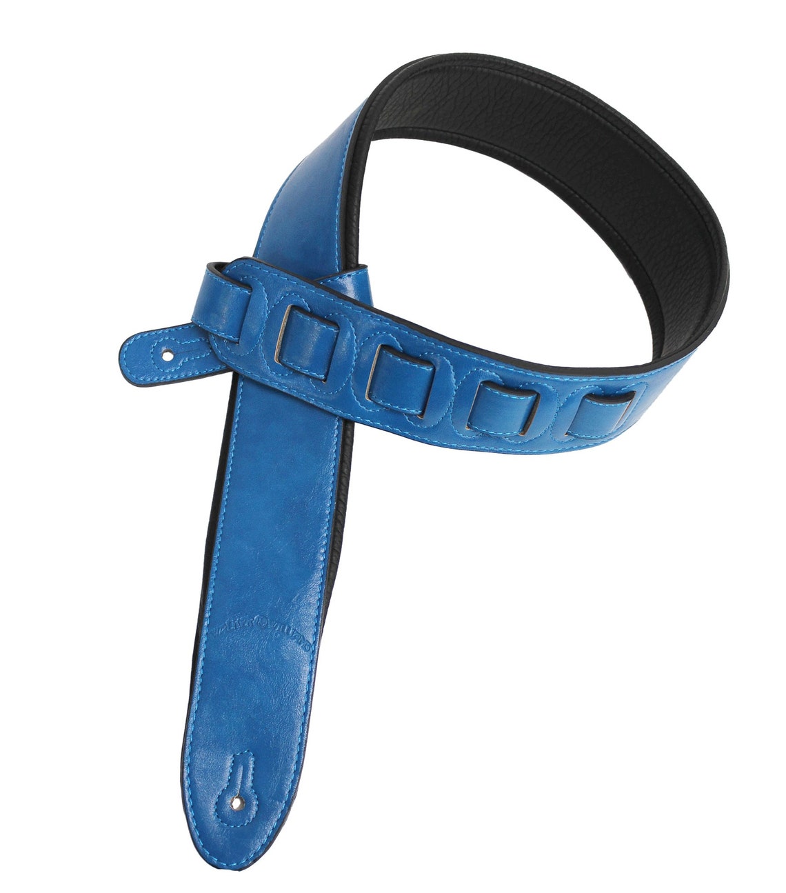 Deep Turquoise Blue Leather Guitar Strap With Padded Glove Leather Back ...