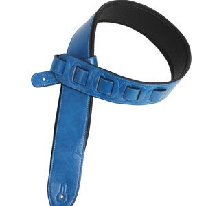 Deep Turquoise Blue Leather Guitar Strap With Padded Glove Leather Back ...