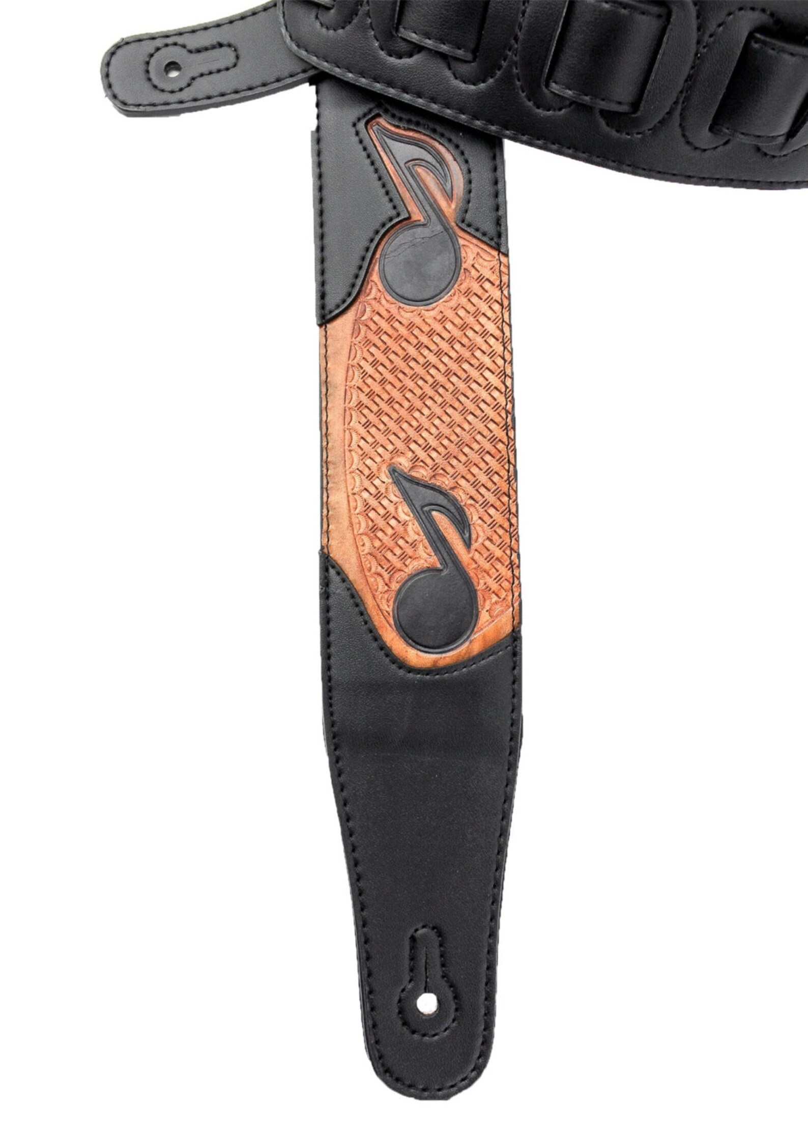 Hand Tooled Music Notes on Black Leather Padded guitar Strap CVG-83 - Etsy