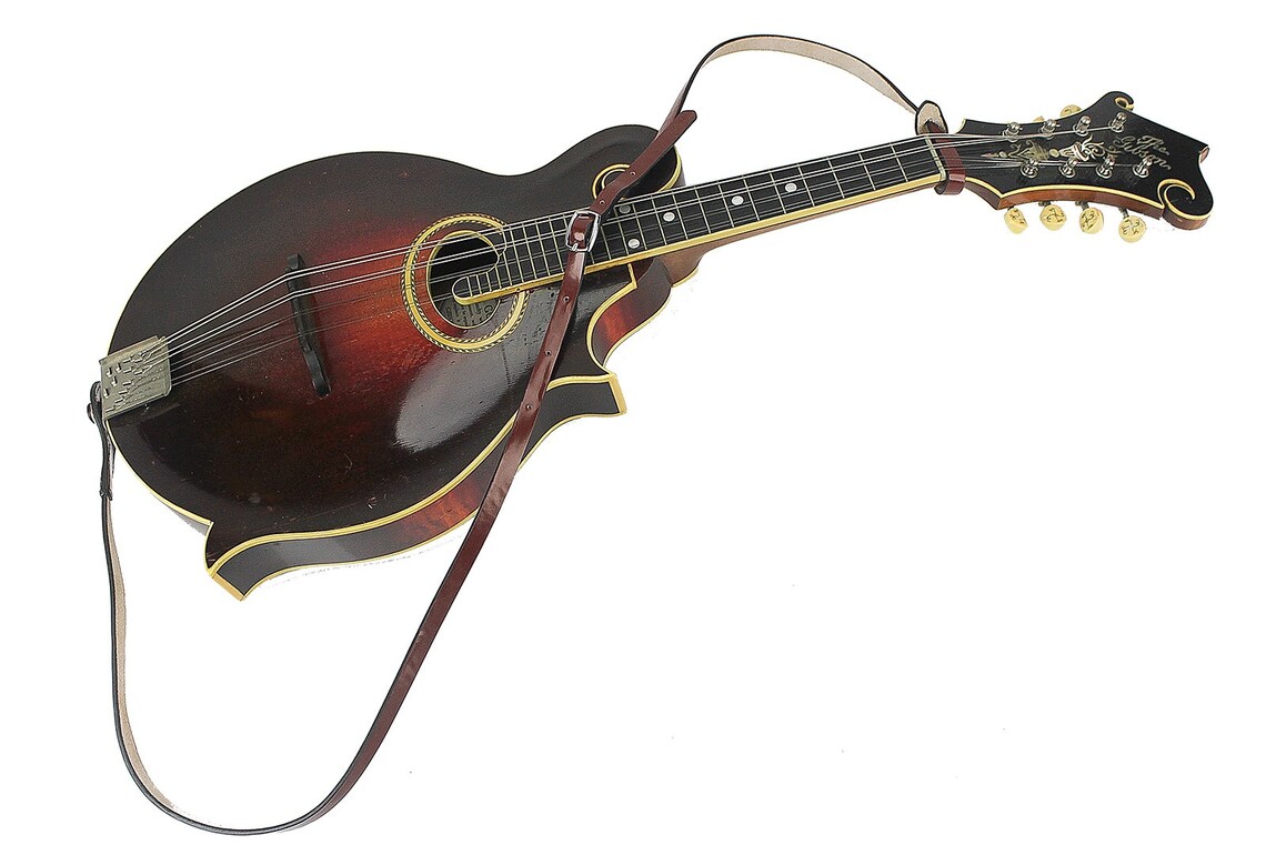Mandolin Strap Chestnut Brown Leather for A or F Type Mandolins Walker ...