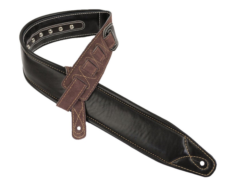 Black and Brown Double Paddedleather Guitar Strap With Studs - Etsy