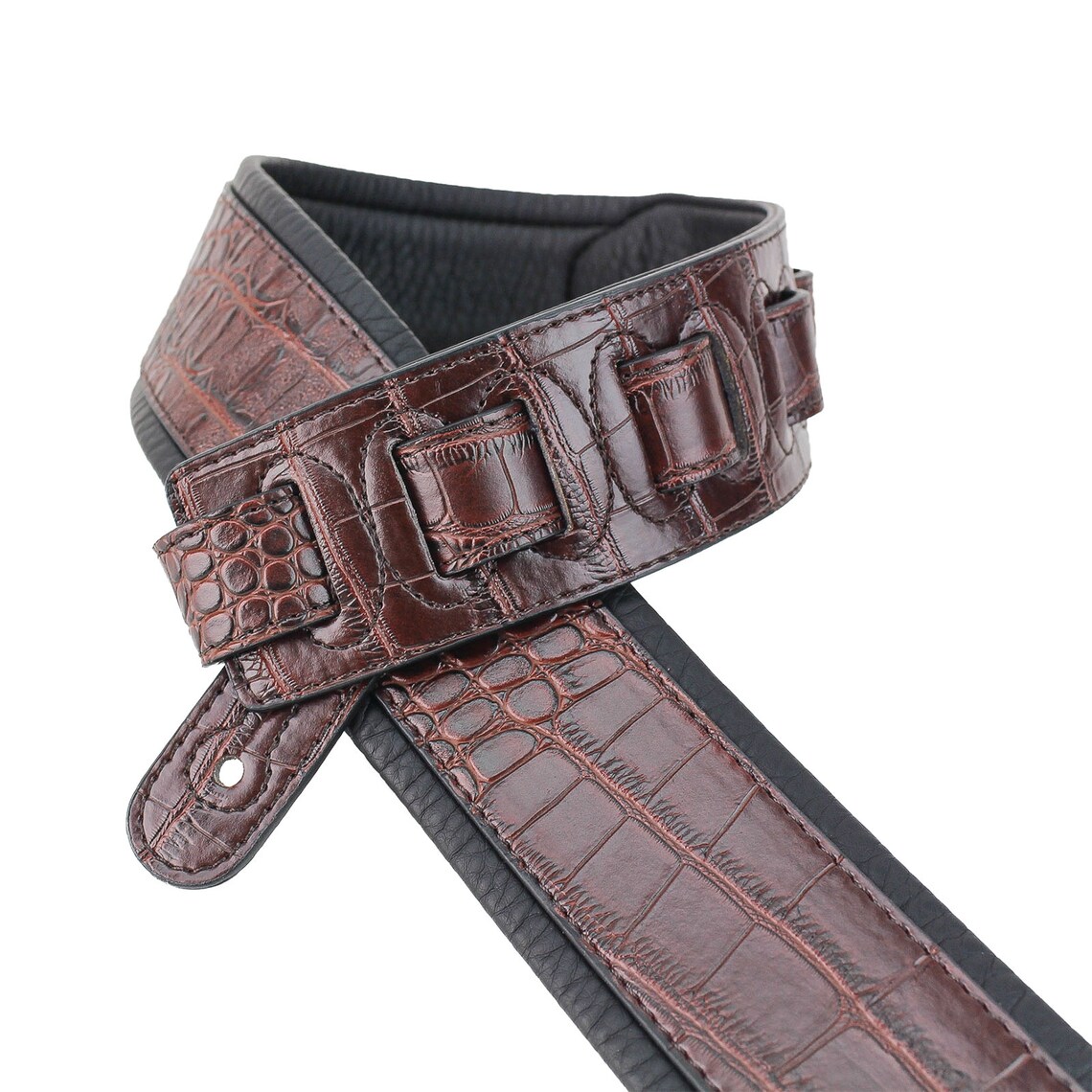 Mahogany Brown Gator Guitar Strap With Padded Glove Leather Back Walker ...