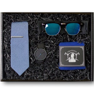 Light Blue Tie Gift Box Set, Complete Gift Set for Him, Men's Gift Box ...