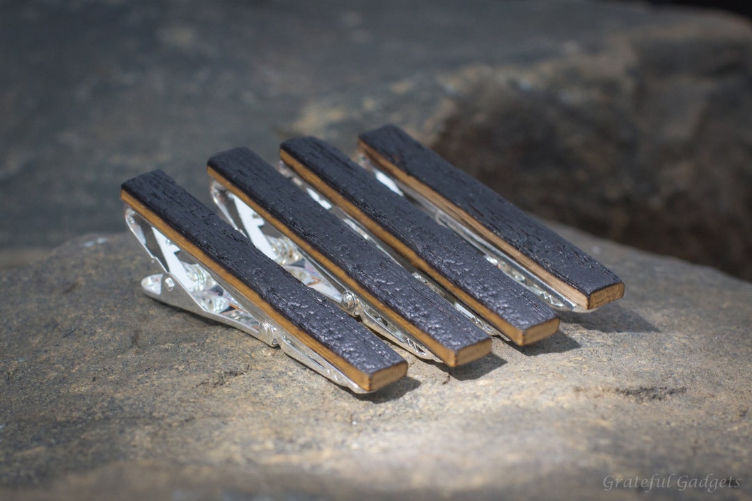 Set of Bourbon Whiskey Barrel Wood Tie Clips Tie Bars, Groomsmen, Best ...