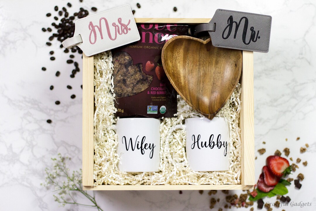 Newlywed Wifey Hubby Gift Box, Couples Wedding Gift Basket, Bridal ...