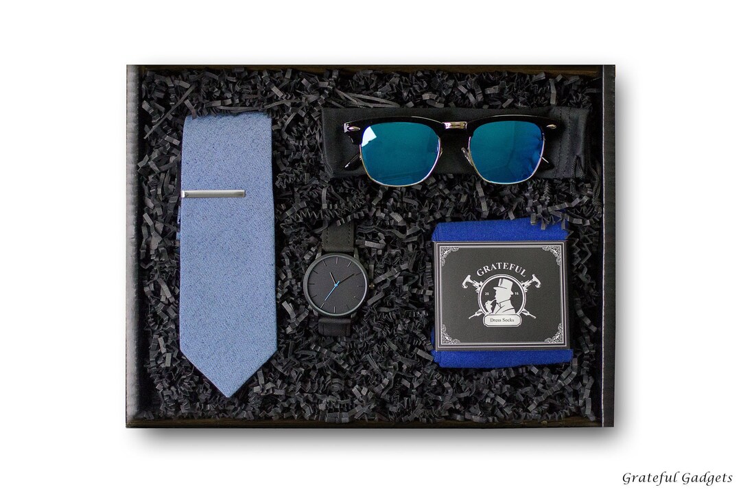 Light Blue Tie Gift Box Set, Complete Gift Set for Him, Men's Gift Box ...