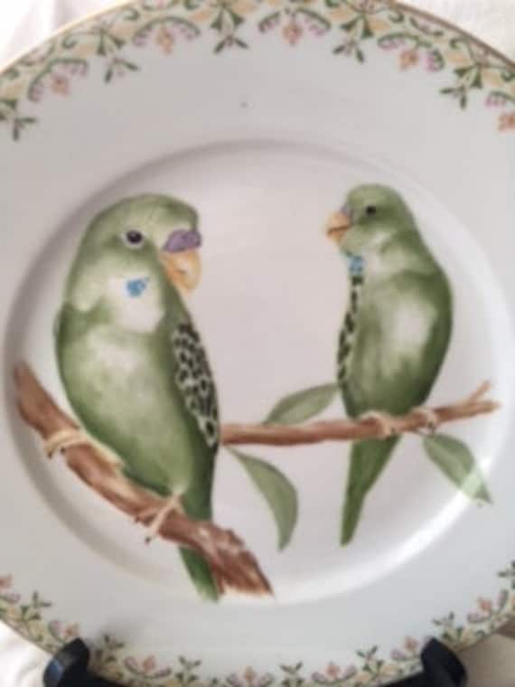 Two Plates Handpainted With Parakeets - Etsy