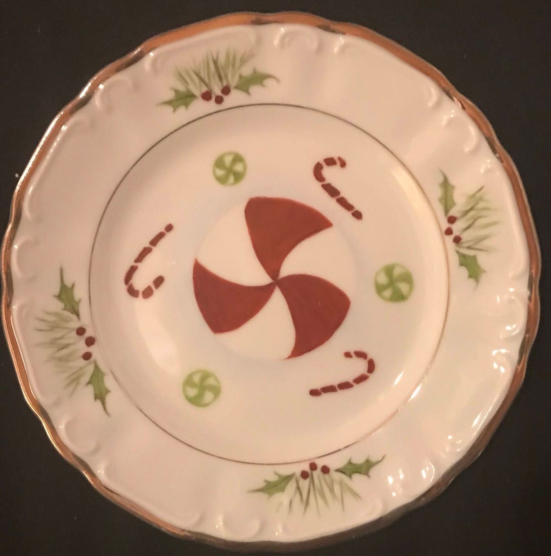 Christmas Peppermint Candy Plate With Candy Canes and a Silver Edge - Etsy