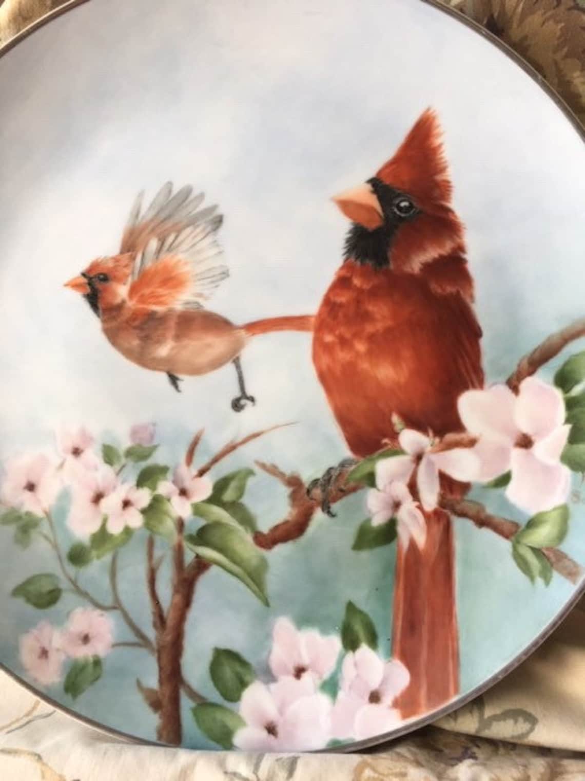 Set of Three 10 1/2 Inch Handpainted Cardinal Plates. - Etsy