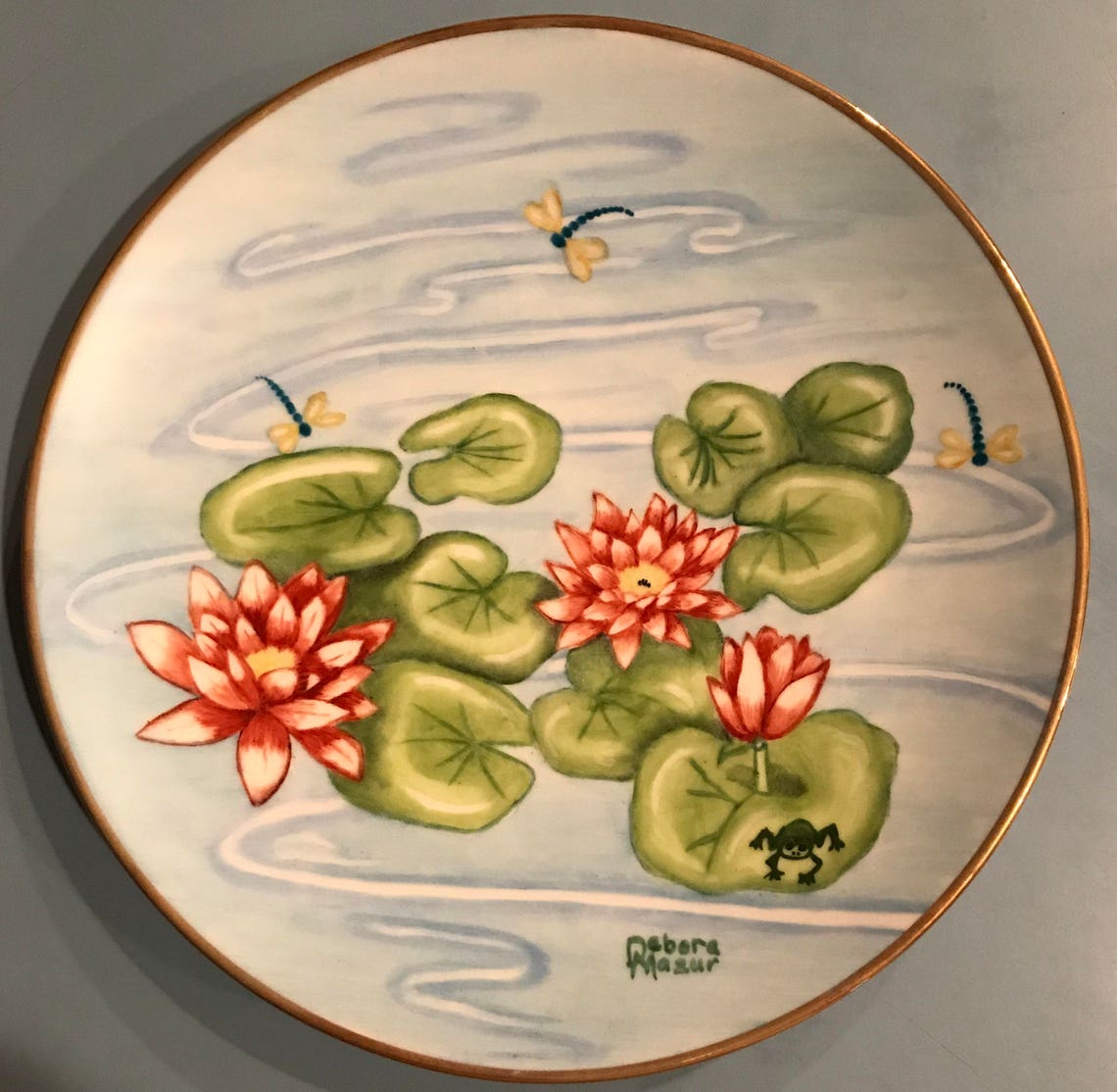 Hand Painted Plate With Lily Pads Blooming in a Pond as - Etsy